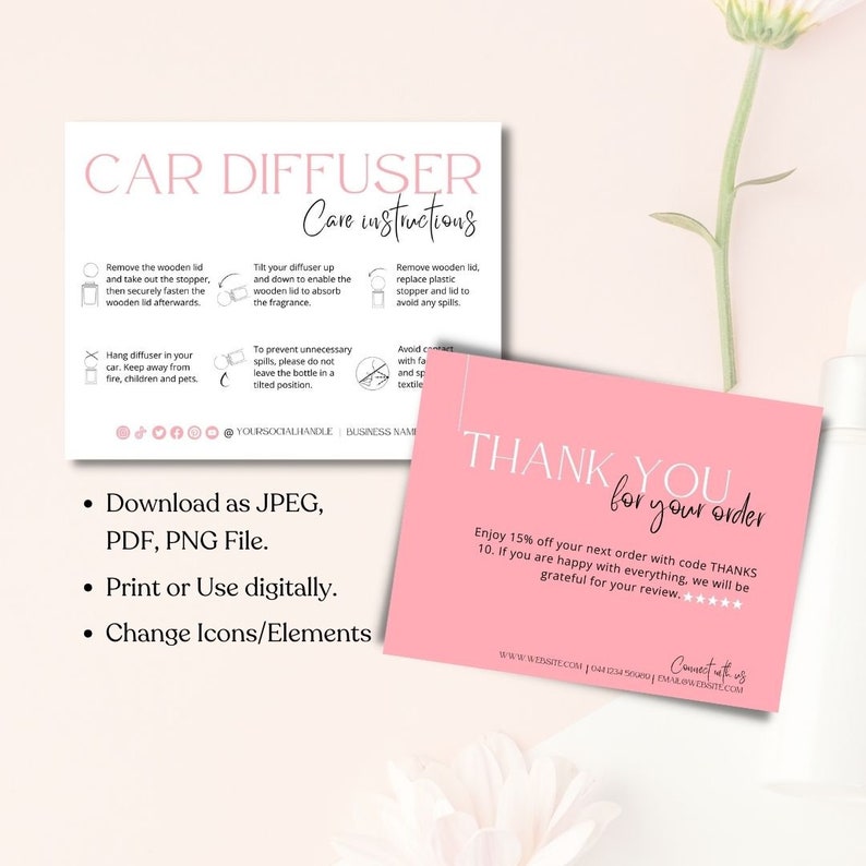 Car Diffuser Care Guide Template, Editable Car Diffuser Oil ...