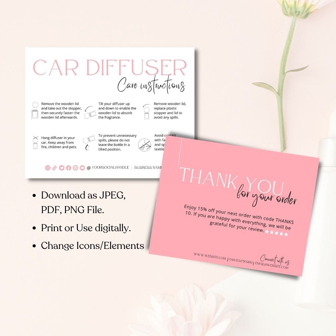 Car Diffuser Care Guide Template, Editable Car Diffuser Oil ...
