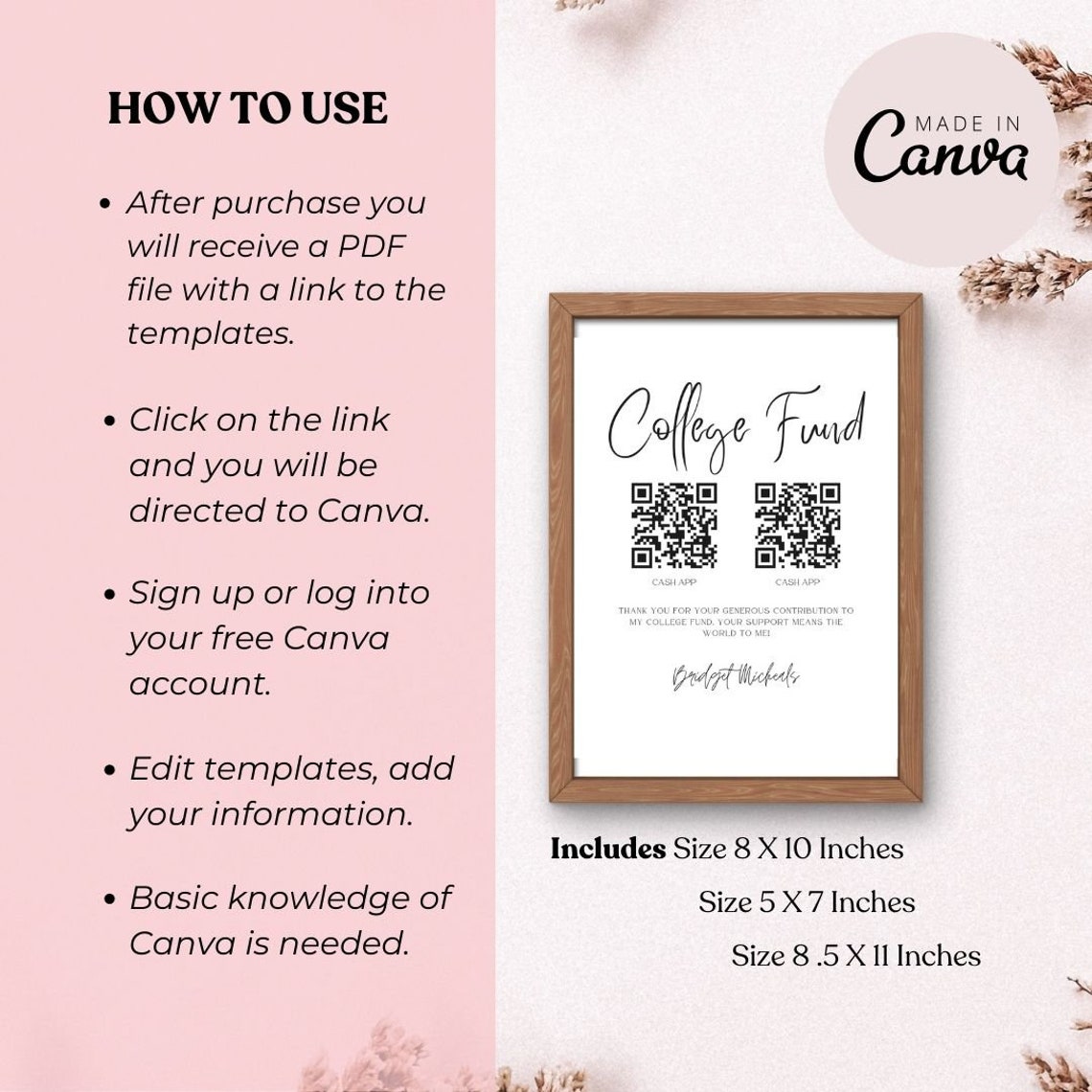 DIY Graduation Donation Fund Table Sign, College Fund Sign Template ...