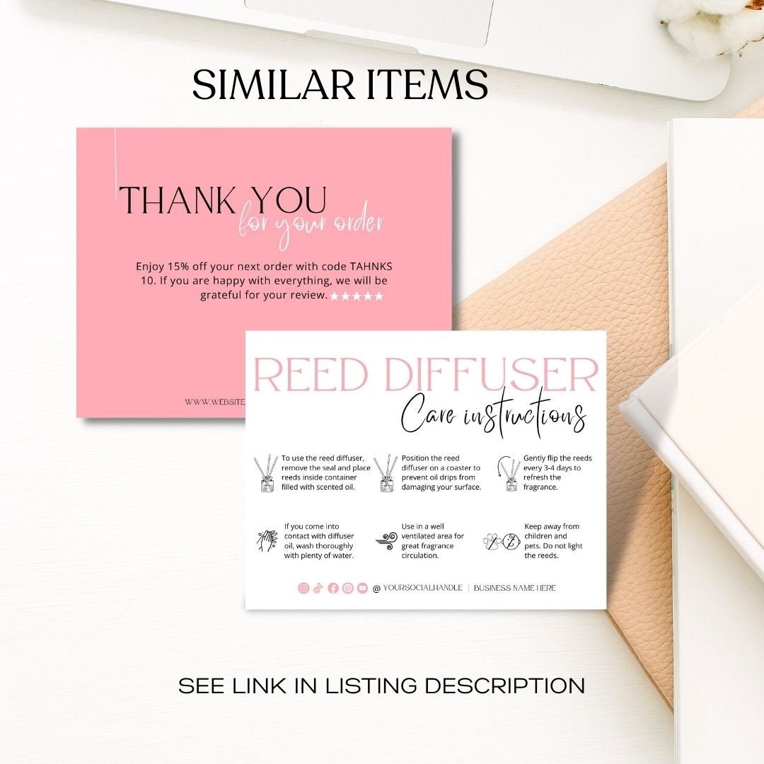 Printable Reed Diffuser Care Card, Editable Diffuser Instructions Label ...