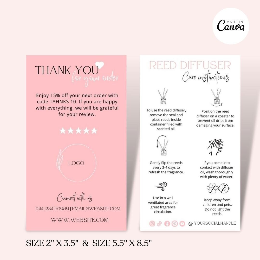 Printable Reed Diffuser Care Card, Diffuser Instructions Label, Oil ...