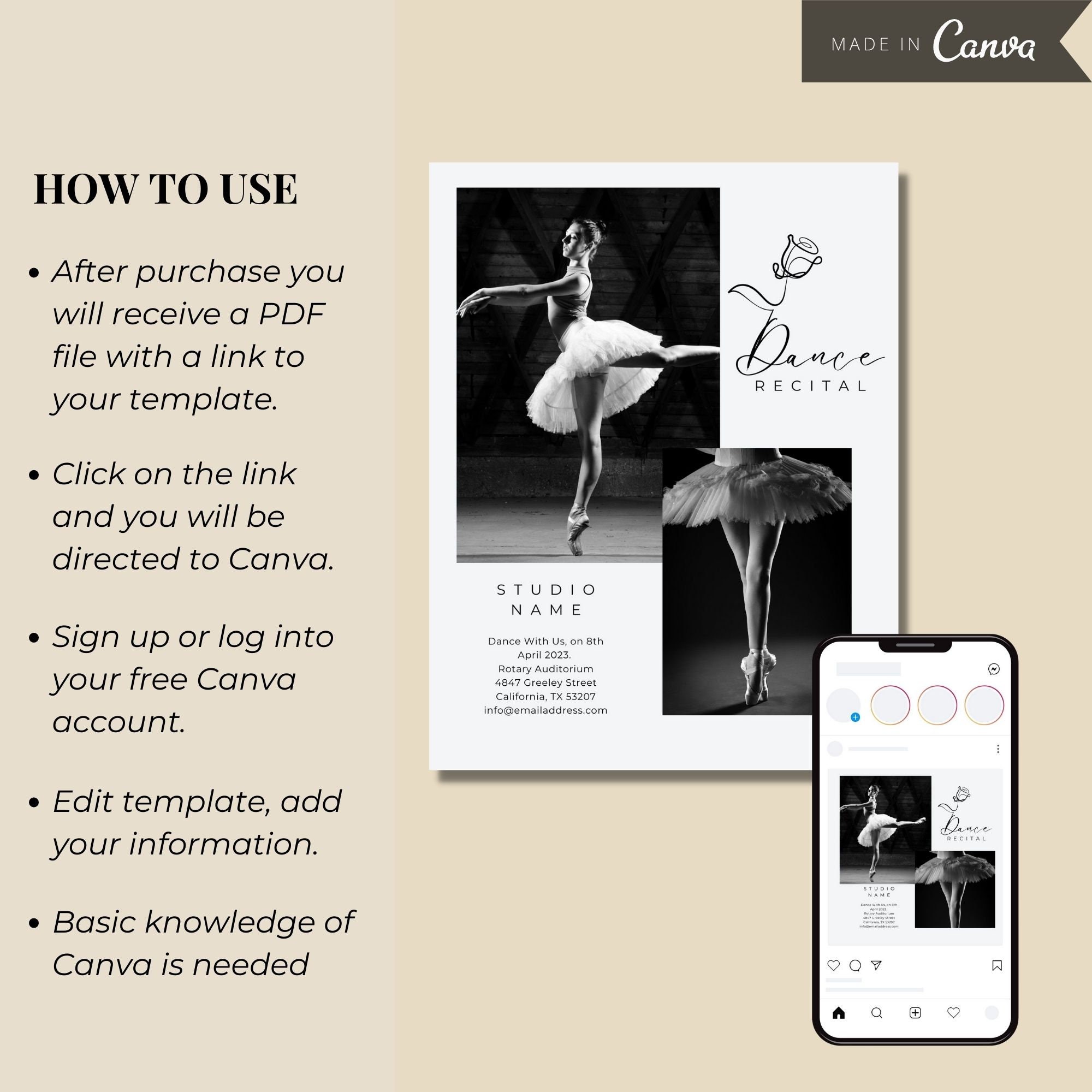 Full Page Dance Recital Ad Template, Ballerina Dance Ad Template ...