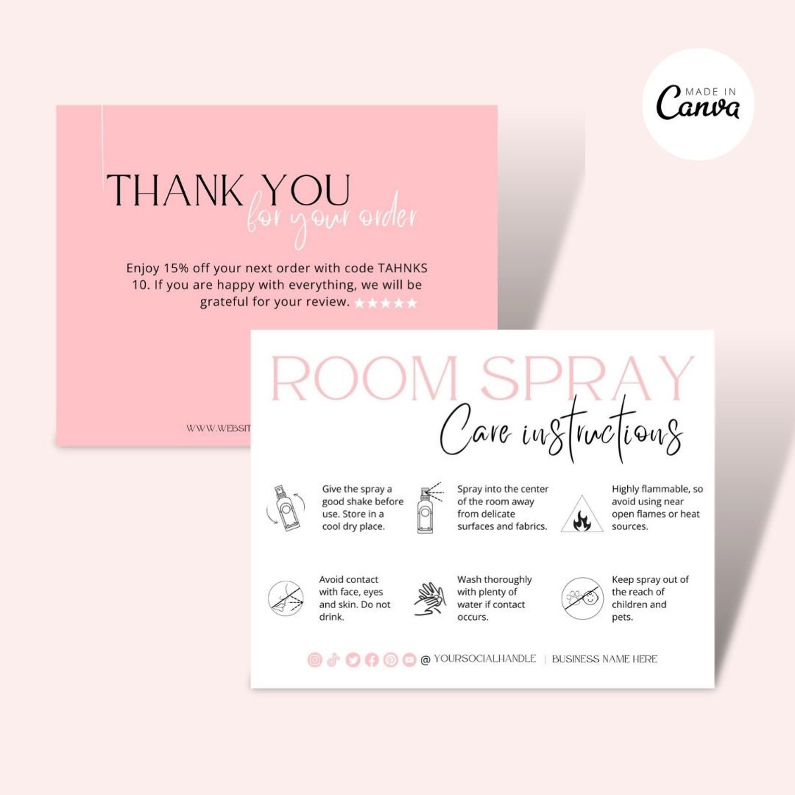Room Spray Care Card Template, Editable Room Spray Care Instructions ...