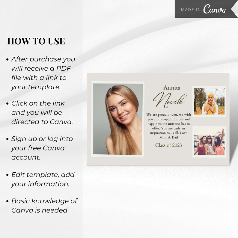 Yearbook AD Tribute Template, Senior Yearbook AD, Editable Canva Grad ...