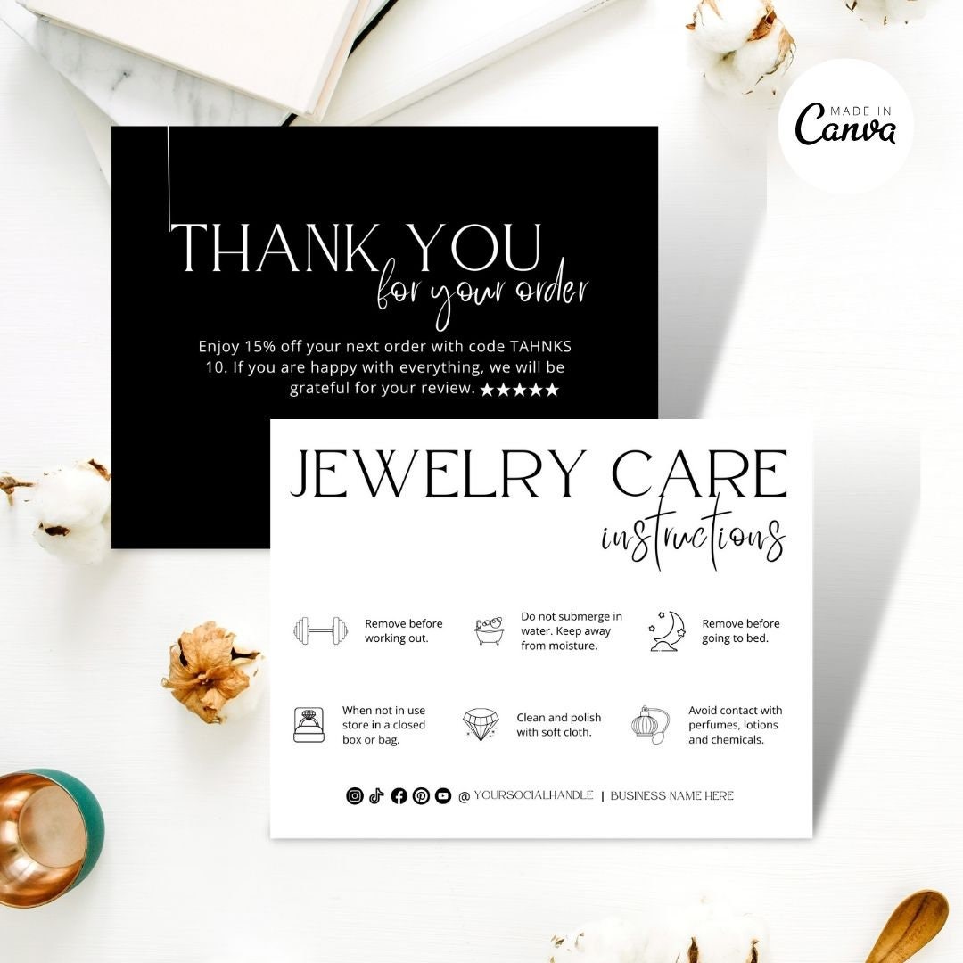 Editable Jewelry Care Card Template, Jewellery Care Packaging Inserts ...