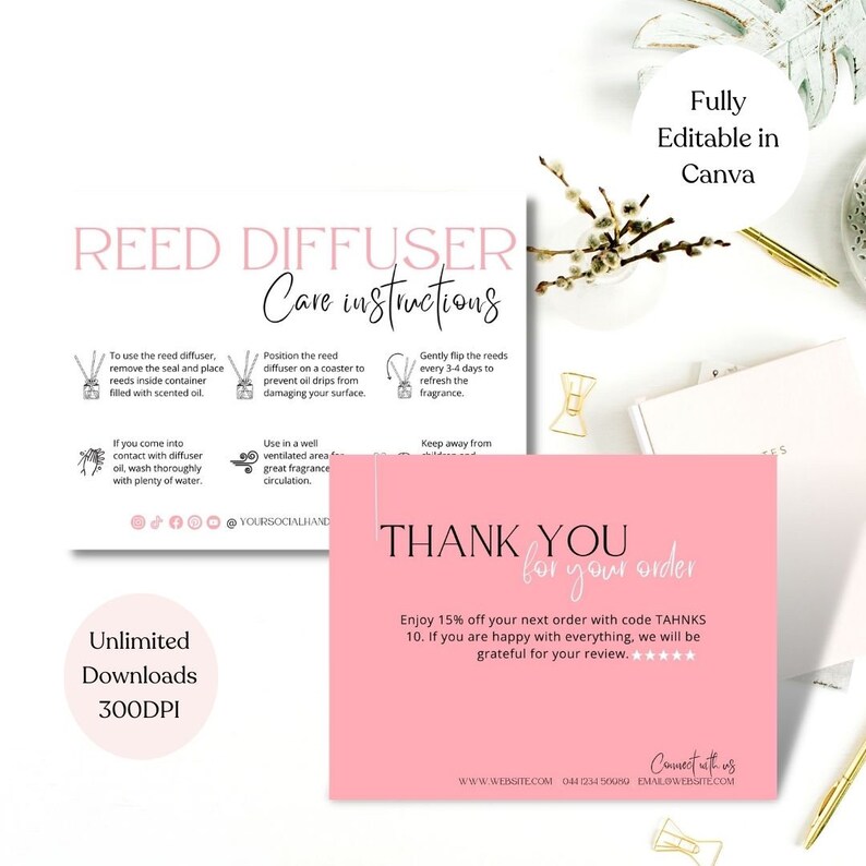 Printable Reed Diffuser Care Card, Diffuser Instructions Label, Oil ...