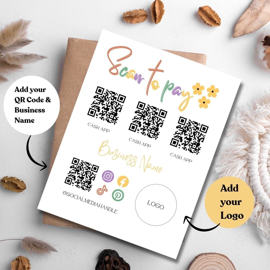 Colorful Scan to Pay Sign, Printable Accepted Payments Sign, Editable ...