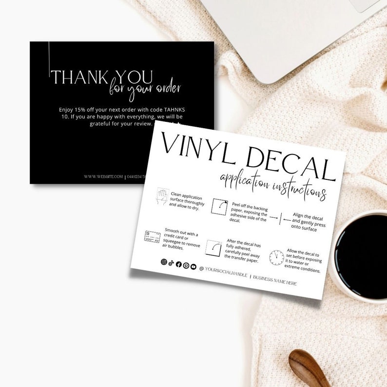 Editable Vinyl Decal Care Card Instructions, DIY Decal Instructions ...