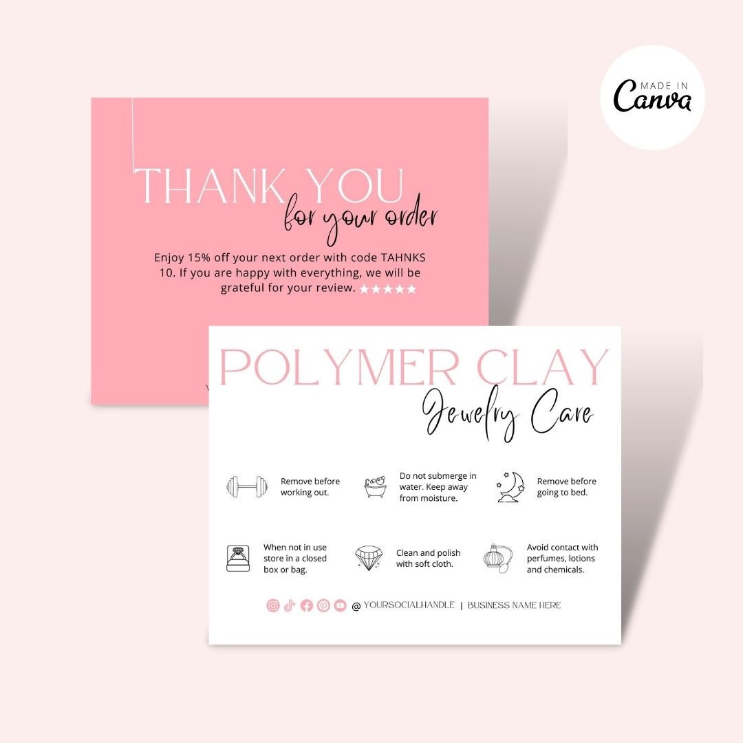 Editable Polymer Clay Jewelry Care Card Template, Jewellery Care ...