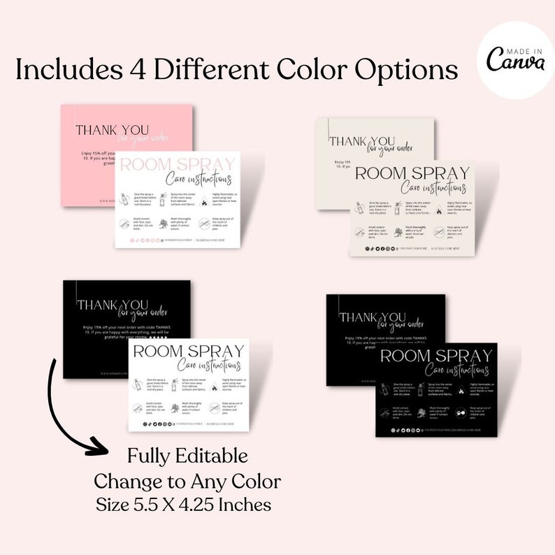 Room Spray Care Card Template, Editable Room Spray Care Instructions ...