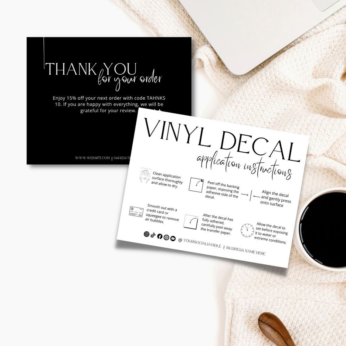 Editable Vinyl Decal Care Card Instructions, DIY Decal Instructions ...