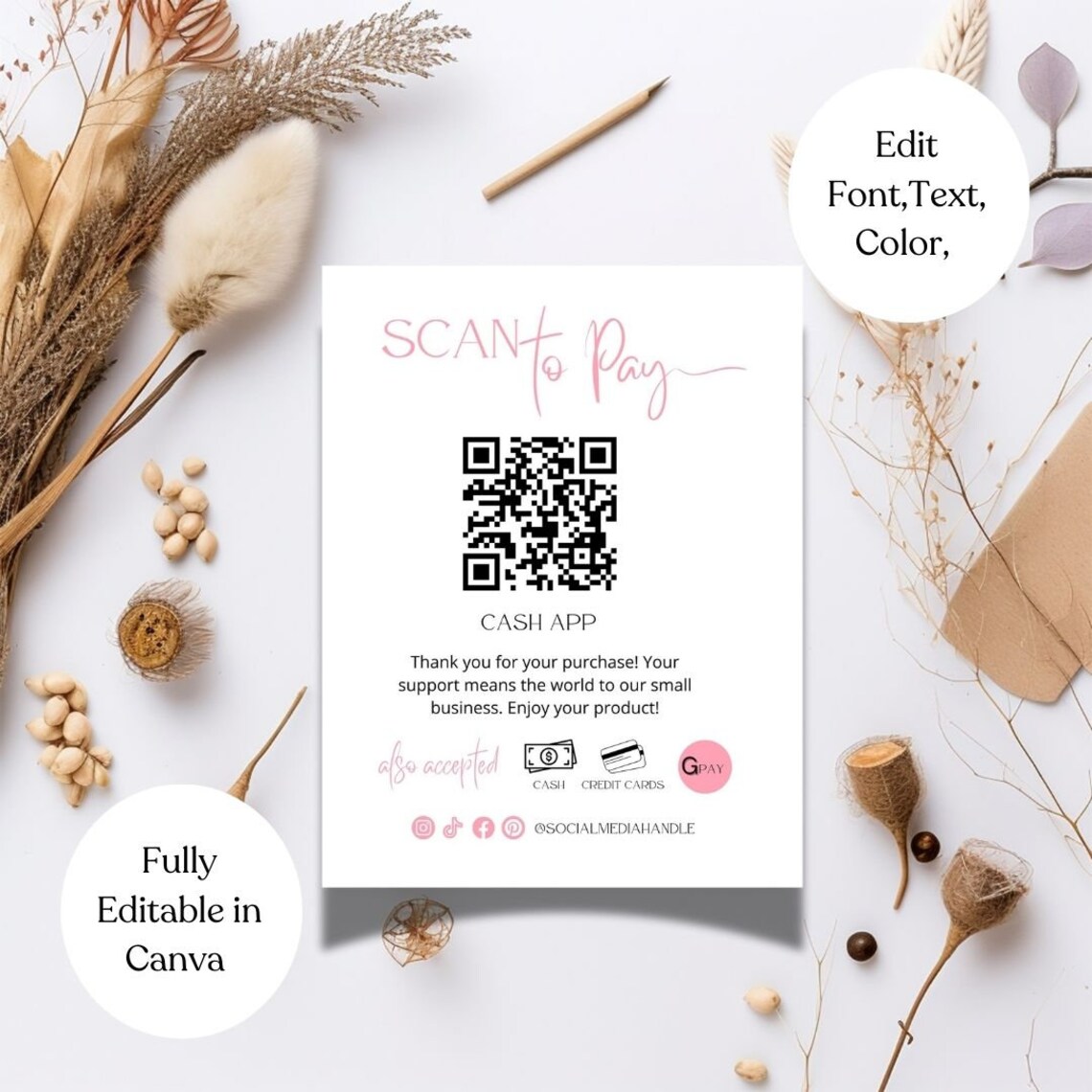 Editable Scan to Pay Sign, Pink Printable Accepted Payments Sign, QR ...