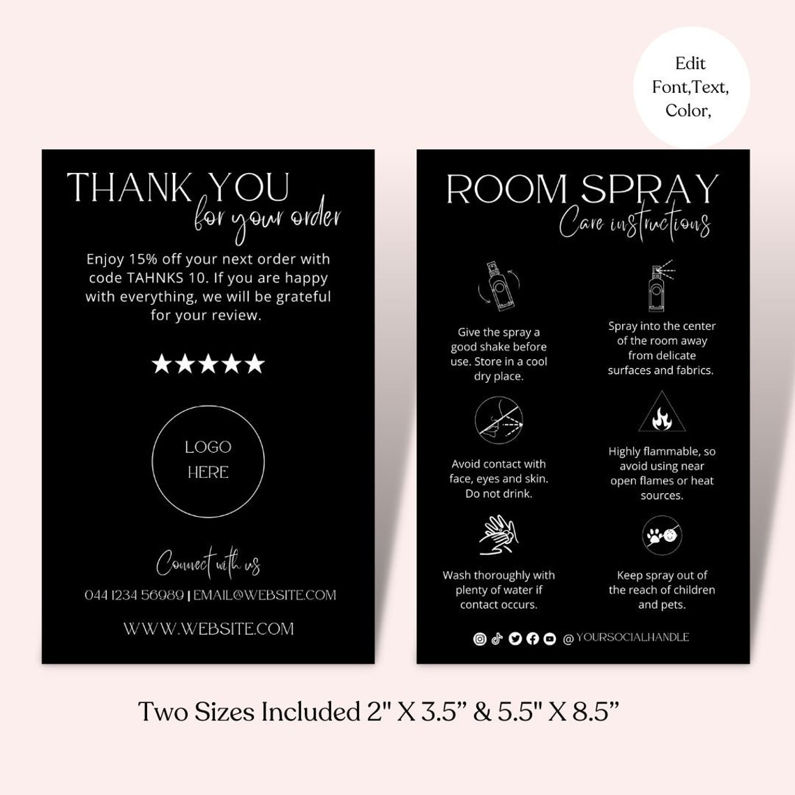 Room Spray Care Card Template, Editable Room Spray Care Instructions ...