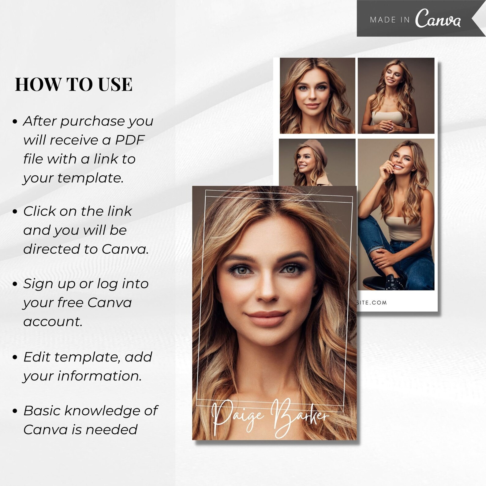 Model Comp Card, Editable Fashion Model Zed Card, Model Portfolio ...