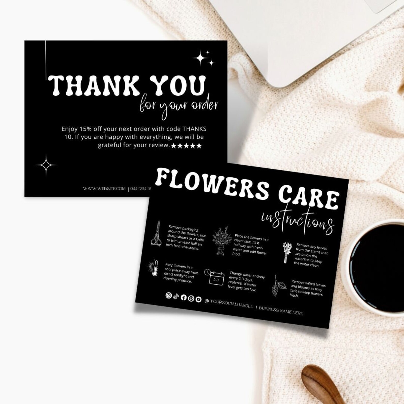 Editable Flower Care Card Instructions, Fresh Cut Flowers Florist Care ...