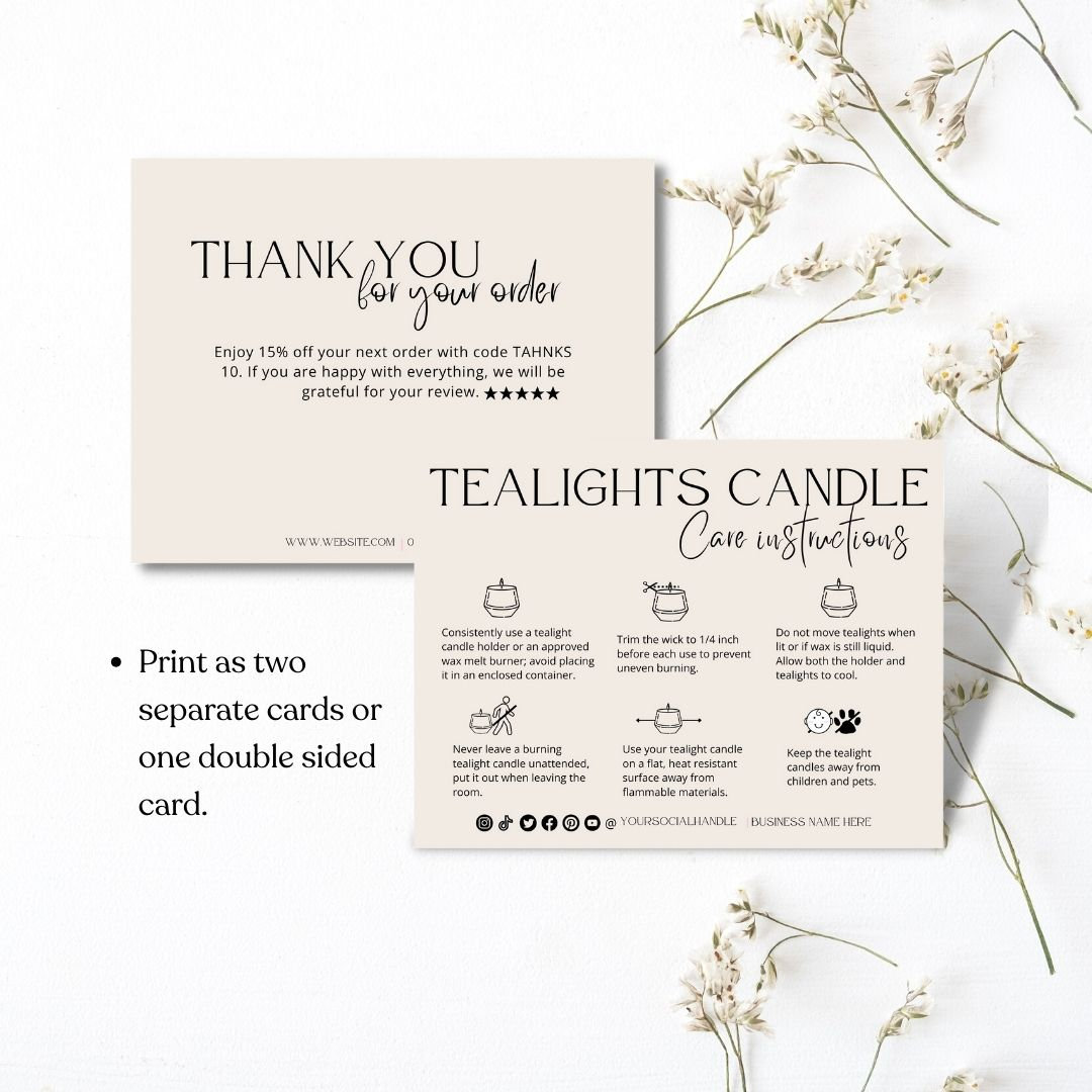 Editable Tealight Candle Care Card, Printable Candle Safety ...