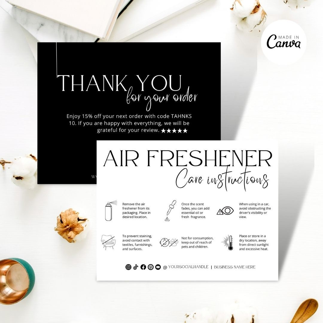 Editable Air Freshener Care Card, Air Freshie Care Instructions ...