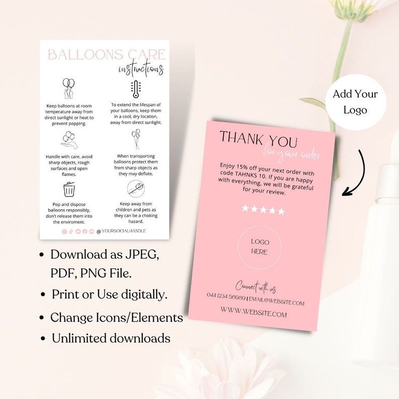 Editable Balloons Care Instructions Template, Mini Printable Balloon ...