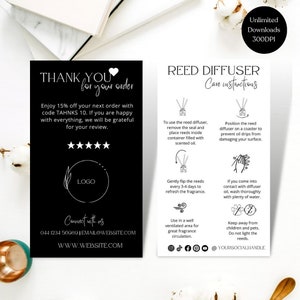 Printable Reed Diffuser Care Card, Diffuser Instructions Label, Oil ...