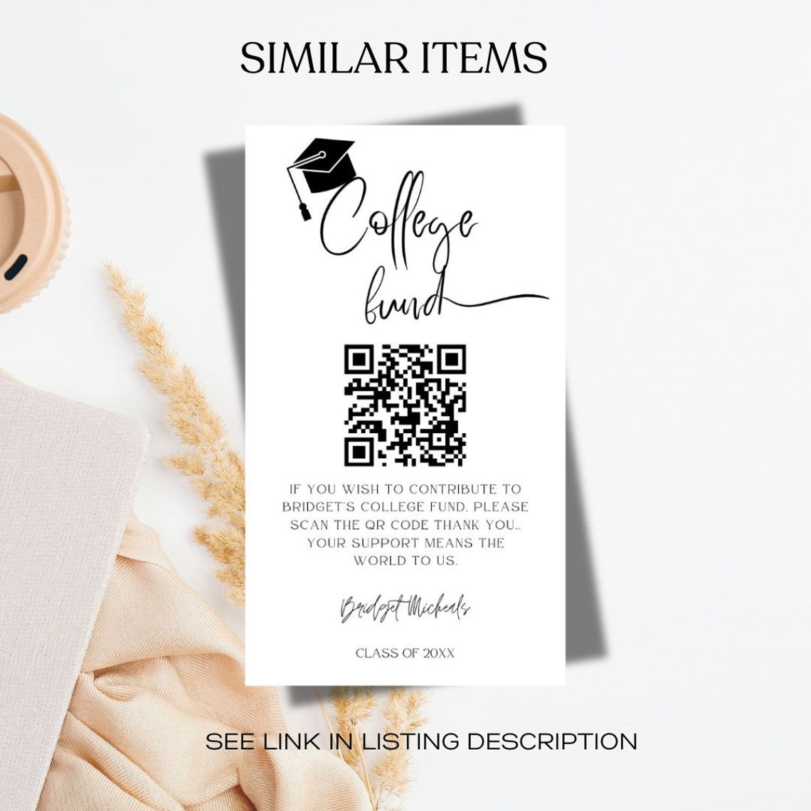 Editable College Fund Graduation QR Code Insert, Printable Grad Wish ...