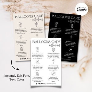 Editable Balloons Care Instructions Template, Mini Printable Balloon ...