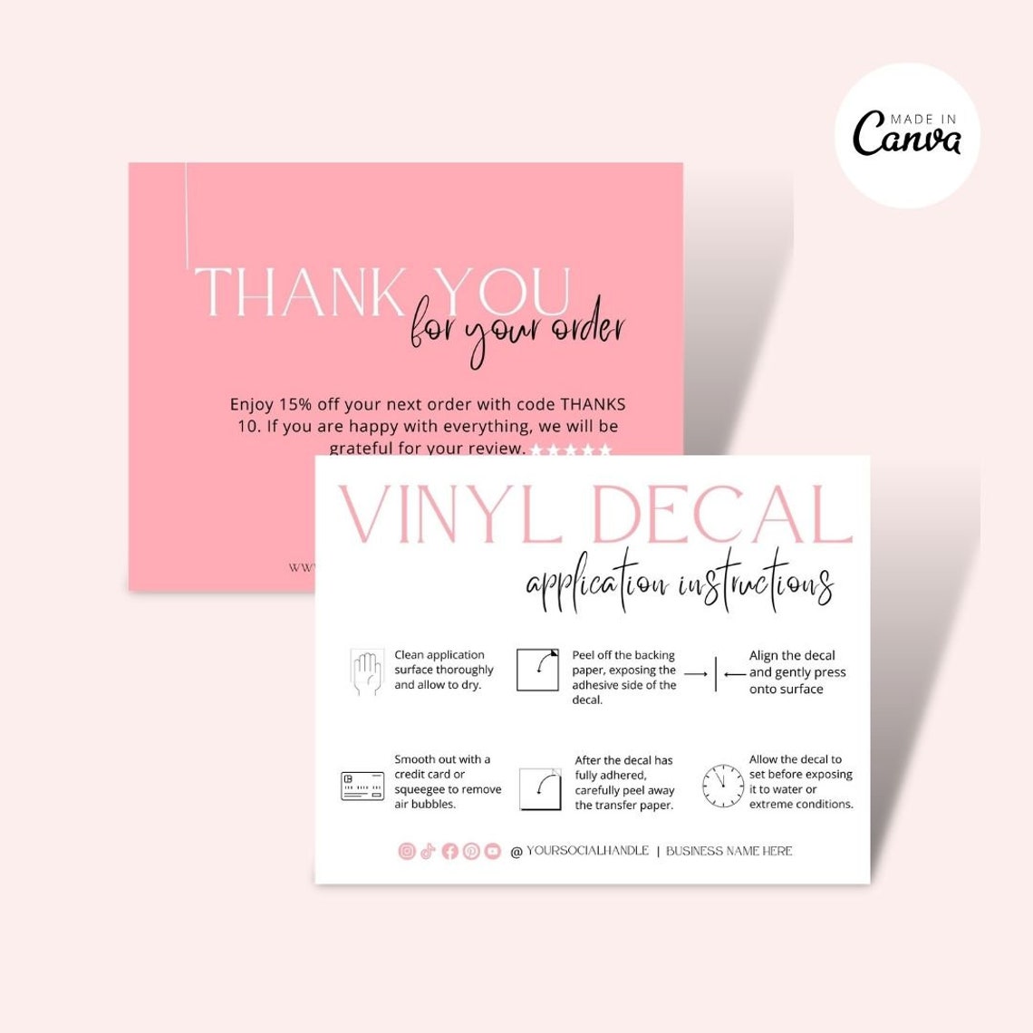 Editable Vinyl Decal Care Card Instructions, DIY Decal Instructions ...