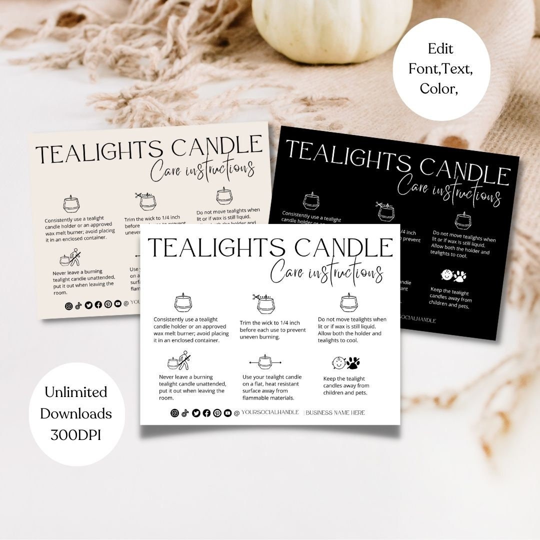Editable Tealight Candle Care Card, Printable Candle Safety ...