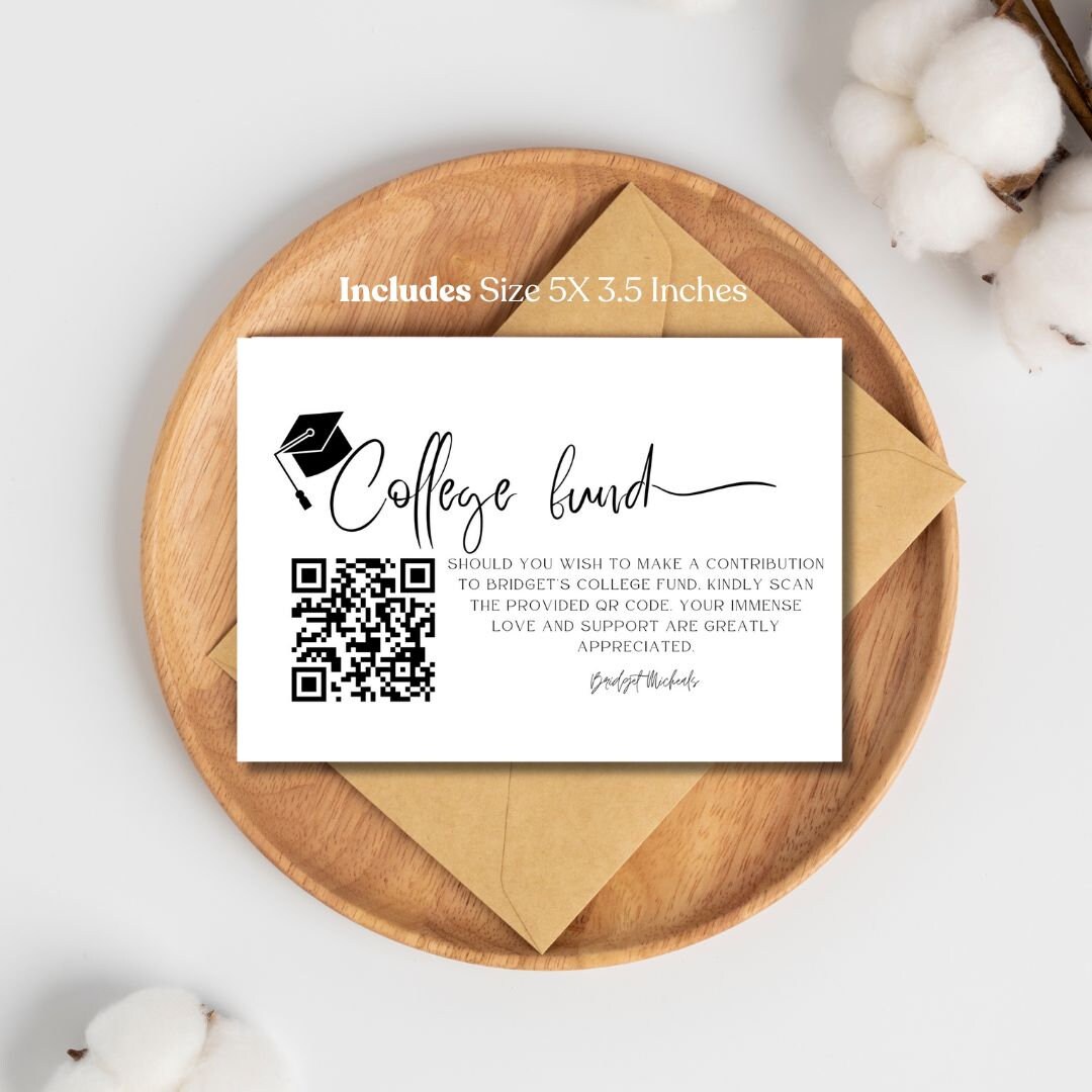 Editable College Fund Graduation QR Code Insert, Printable Grad Wish ...