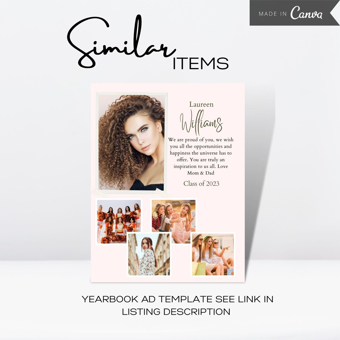 Yearbook AD Tribute Template Full Page, Senior Yearbook AD Quarter Page ...