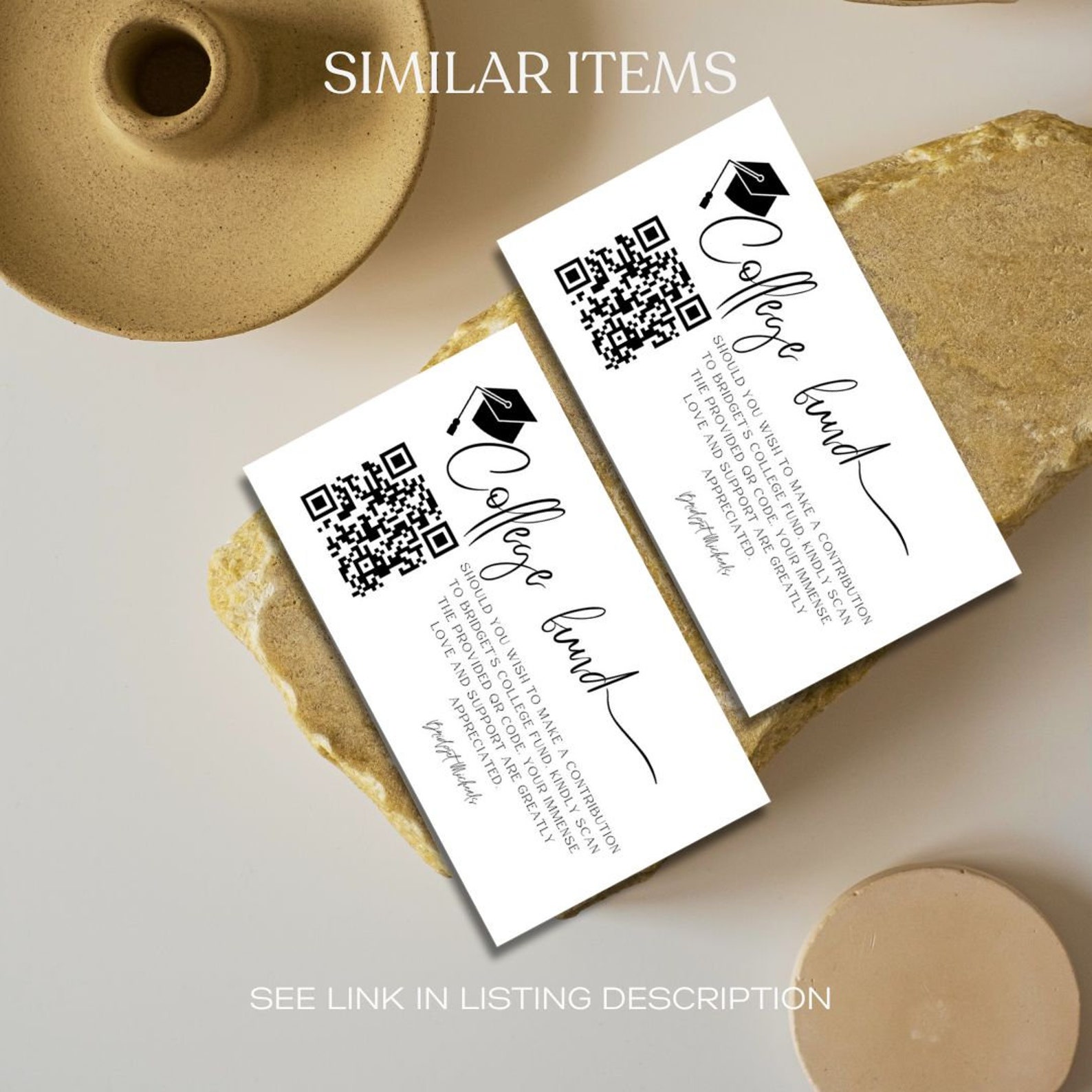 Minimalist Graduation QR Code Card Printable, Editable College Fund ...
