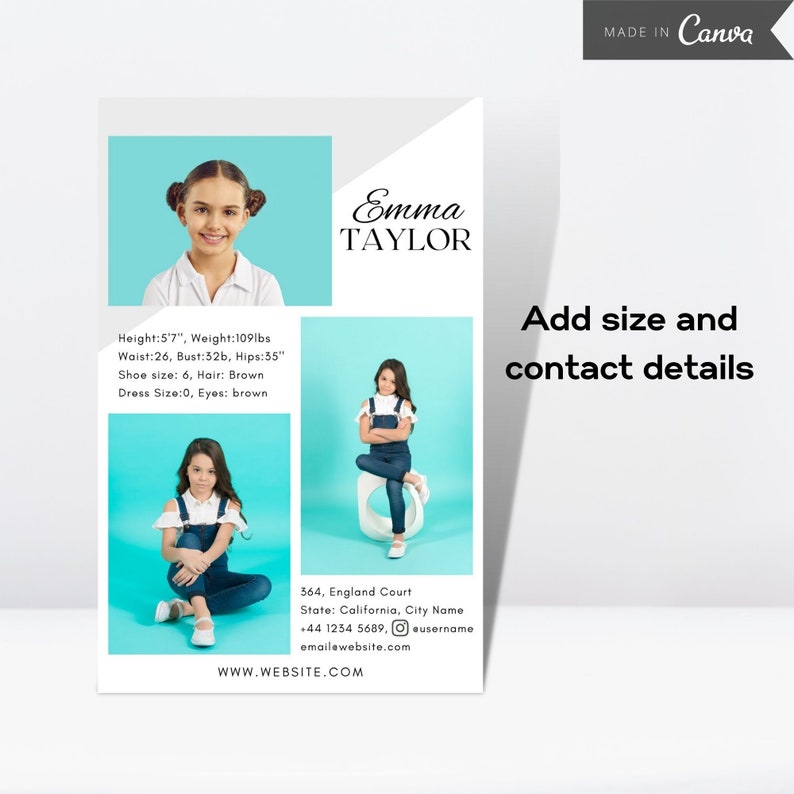 Kids Model Comp Card, Modeling Agency Zed Card, Editable Model ...