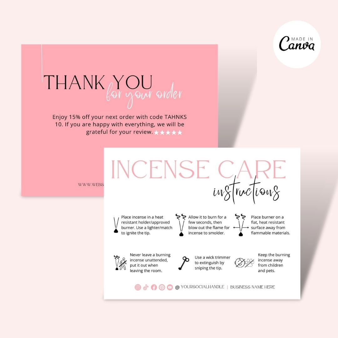 Editable Incense Care Card, Printable Scented Incense Safety ...