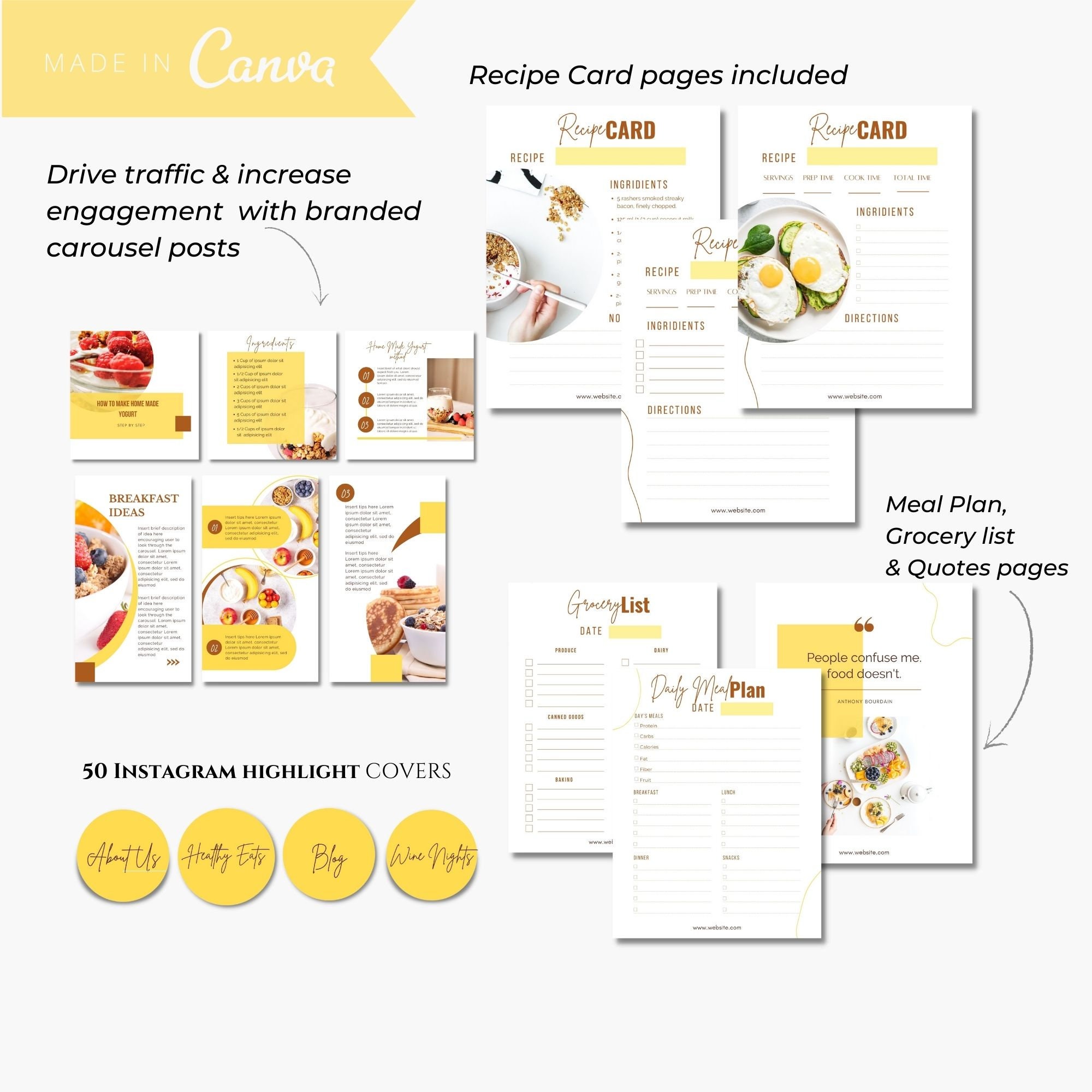 Food Creator Bundle, Cook Book Template, 250 Food Instagram Templates ...