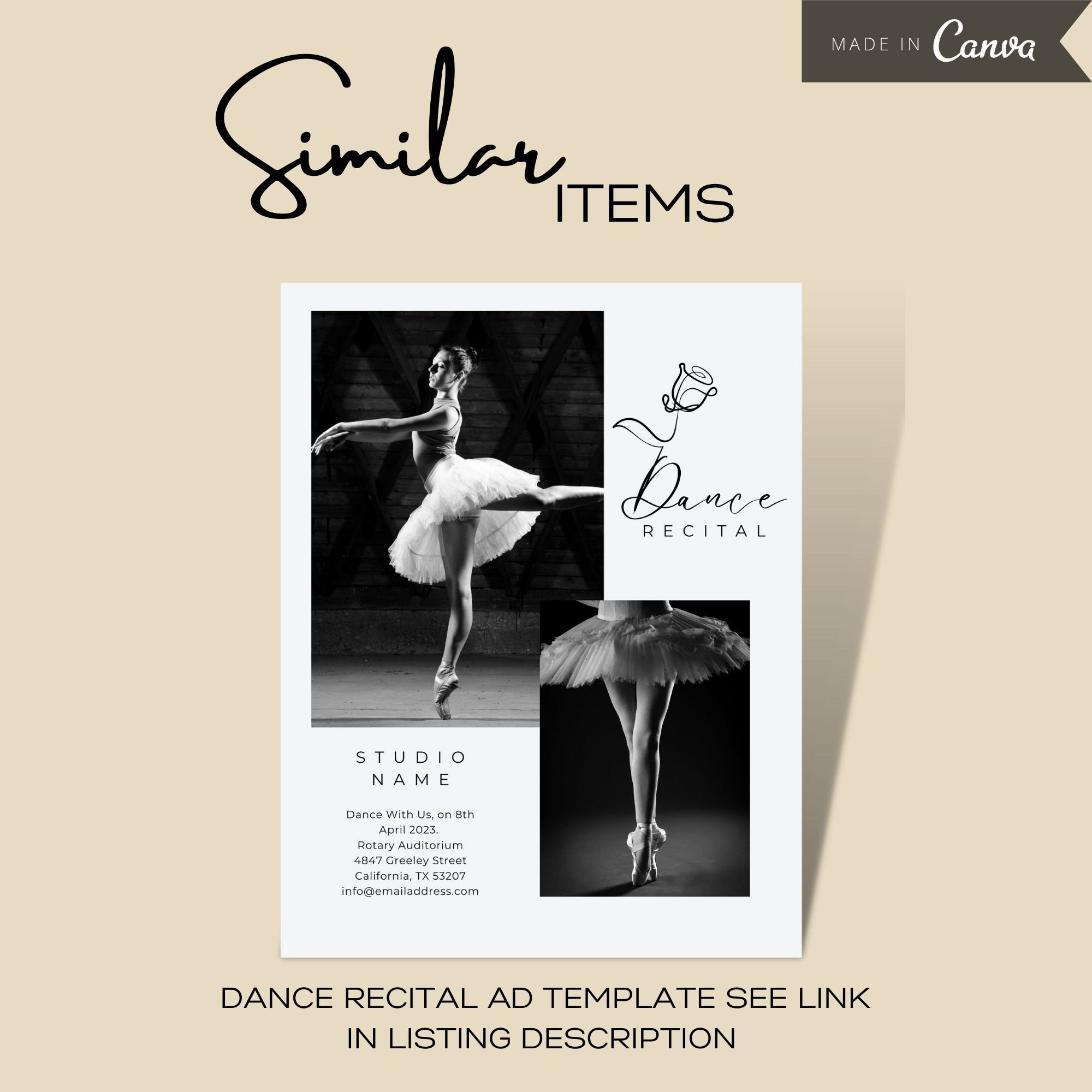 Full Page Dance Recital Ad Template, Ballerina Dance Ad Template ...