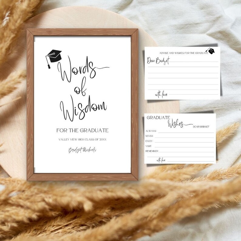 Words of Wisdom for Graduate Sign Template, Editable Graduation Party ...