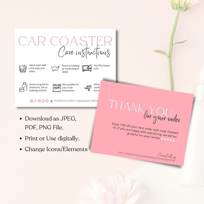 Editable Car Coaster Care Card Canva Template, DIY Printable Coaster ...