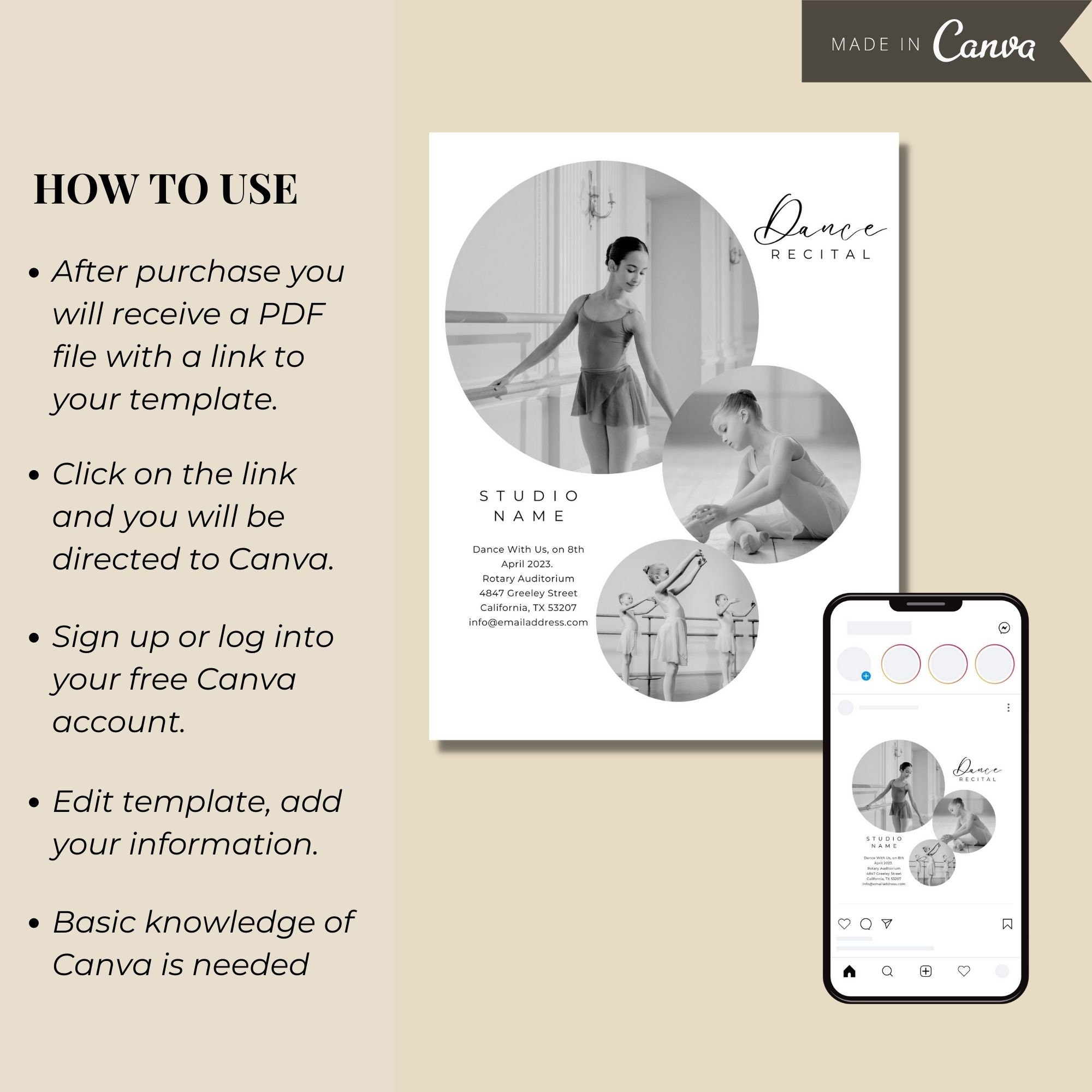 Full Page Dance Recital Ad Template, Ballerina Dance Ad Template ...