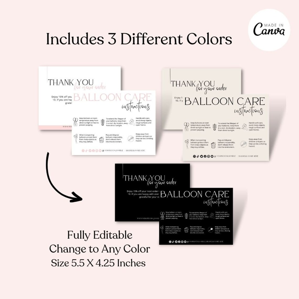 Editable Balloons Care Instructions Template, Printable Balloon Safety ...