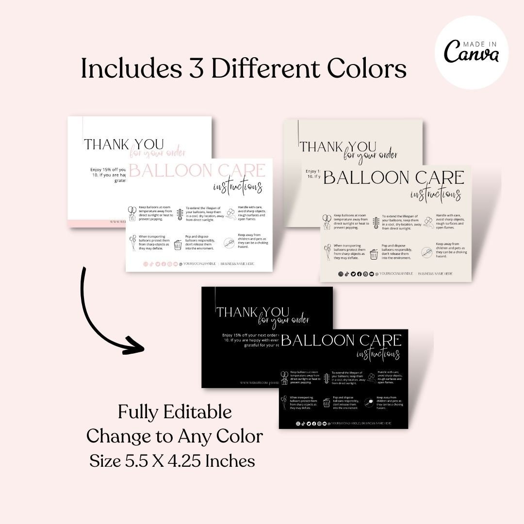 Editable Balloons Care Instructions Template, Printable Balloon Safety ...