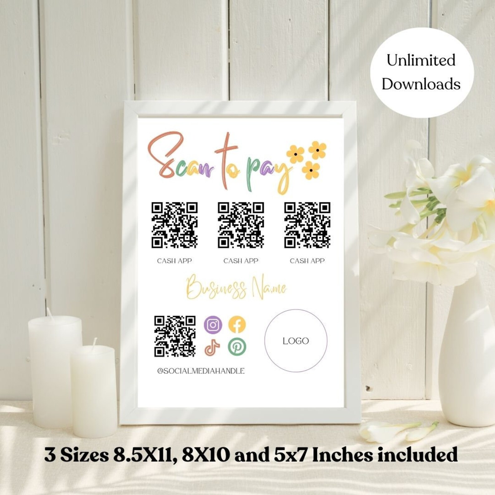 Colorful Scan to Pay Sign, Printable Accepted Payments Sign, Editable ...