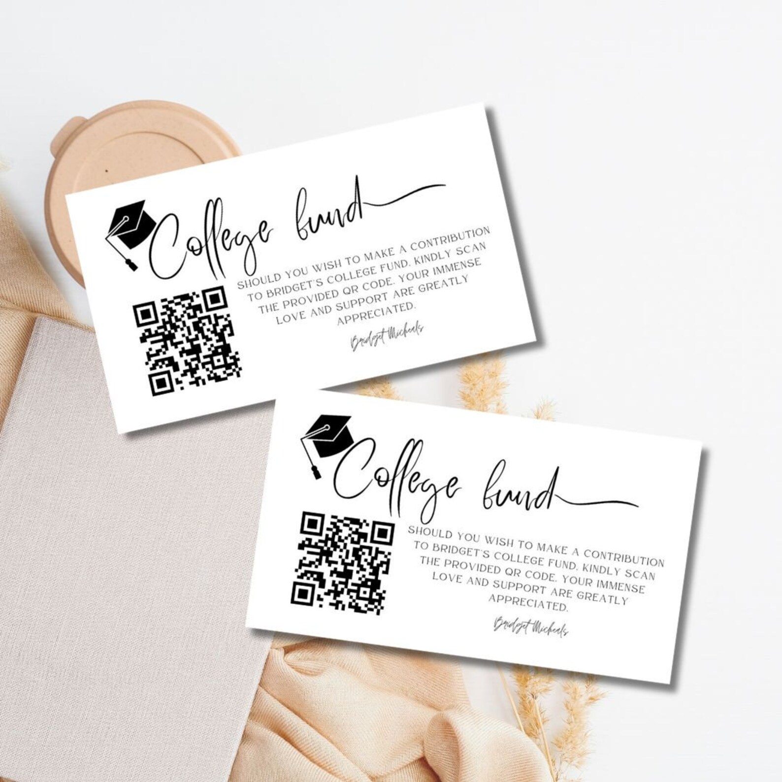 Editable College Fund Graduation QR Code Insert, Printable Grad Wish ...