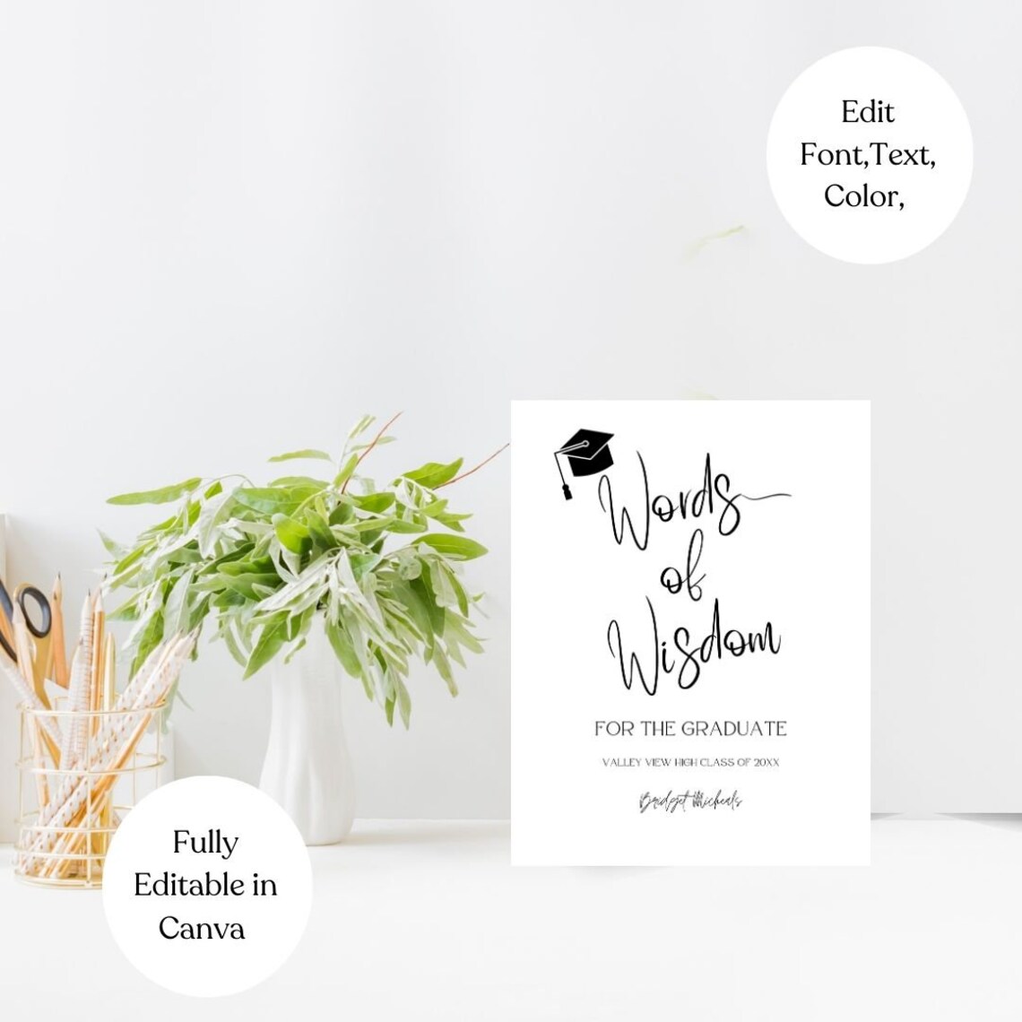 Words of Wisdom for the Graduate Sign Template, Editable Graduation ...