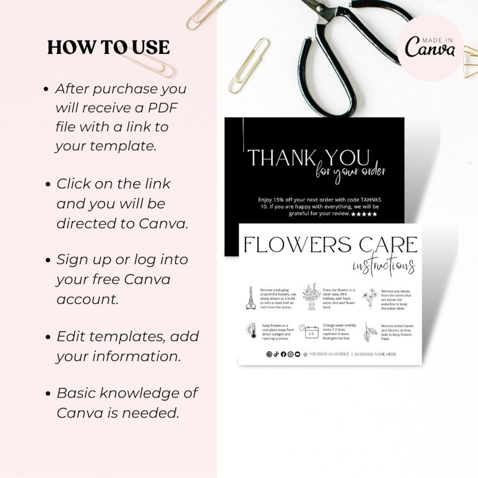 Editable Flower Care Card Template, Florist Flower Care Instructions ...