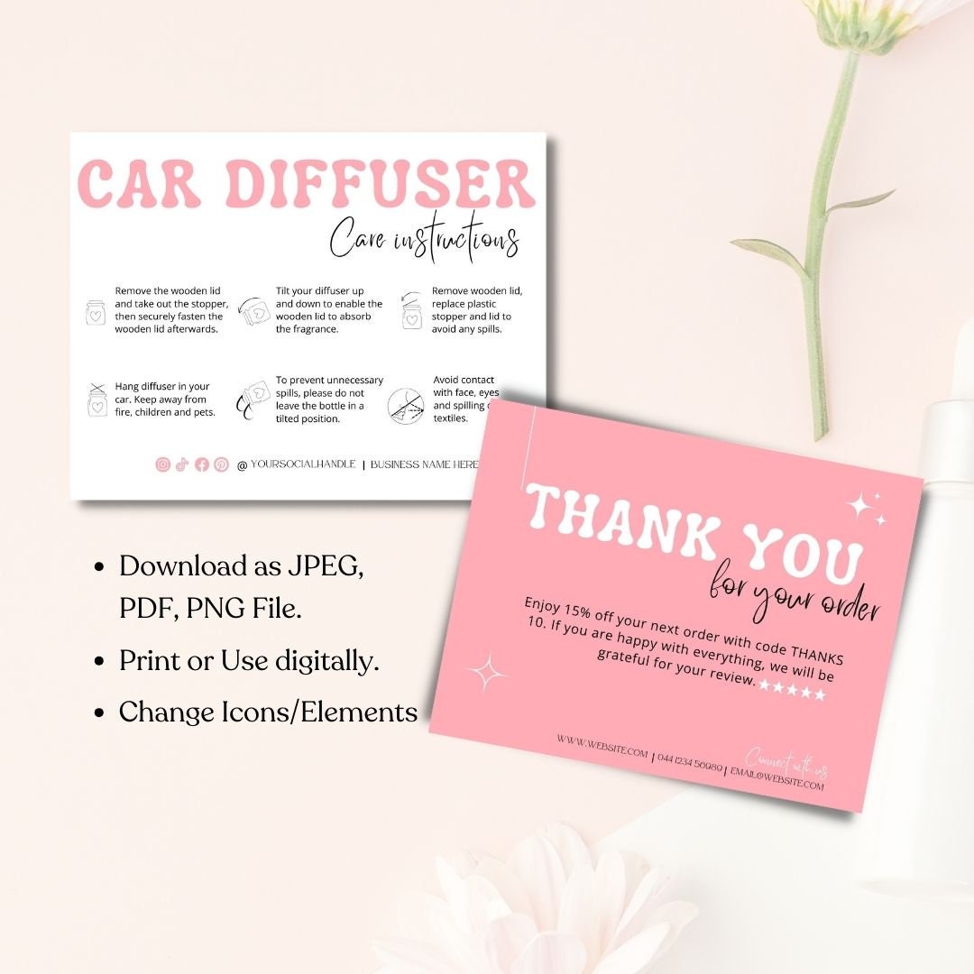Car Diffuser Care Guide Template, Editable Car Diffuser Oil ...