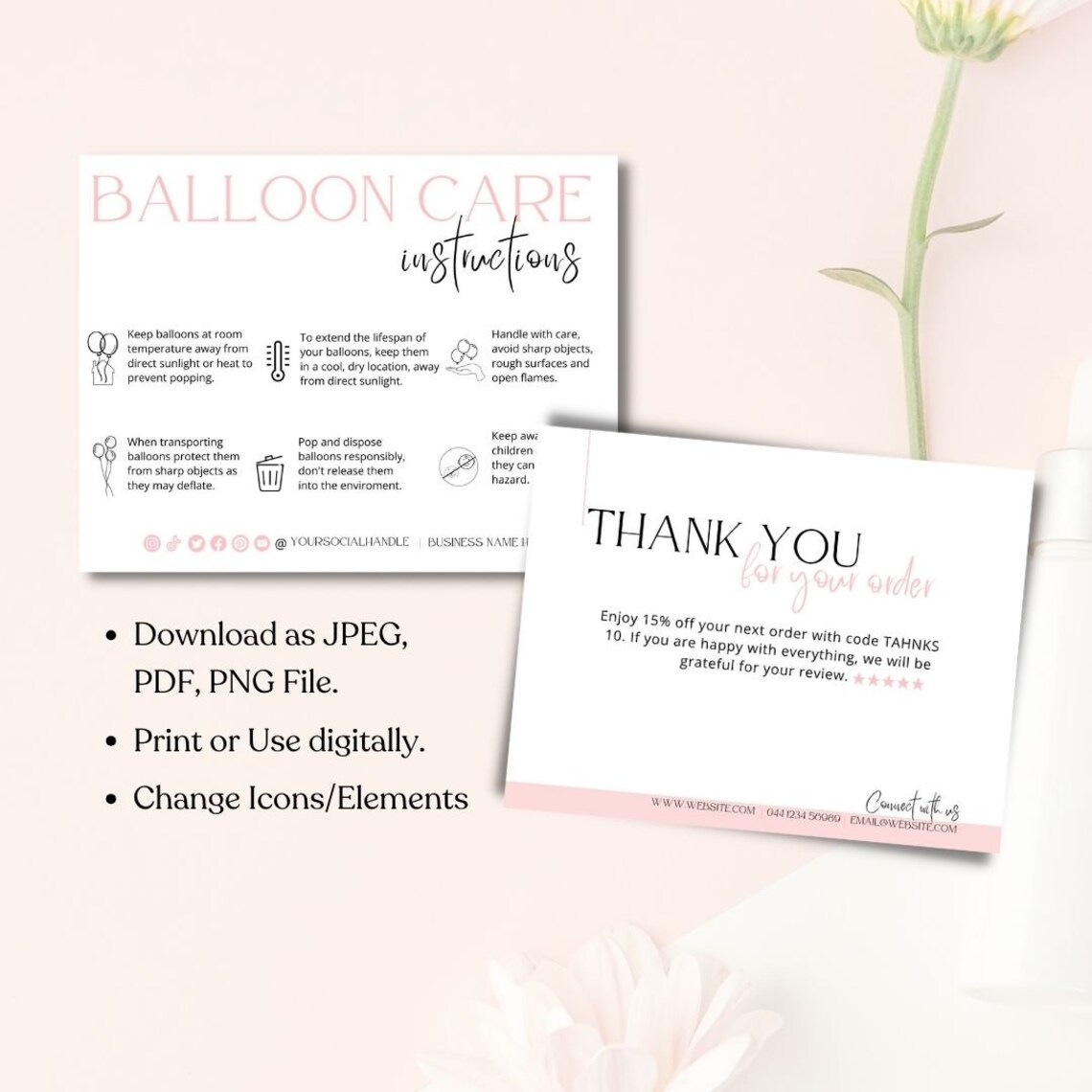 Editable Balloons Care Instructions Template, Printable Balloon Safety ...