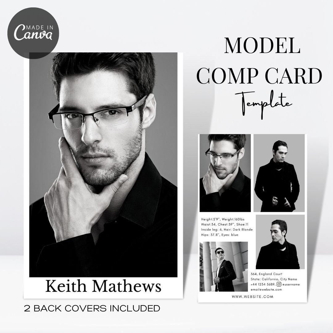 Model Comp Card, Modeling Photo Card Canva Template, Editable Fashion ...