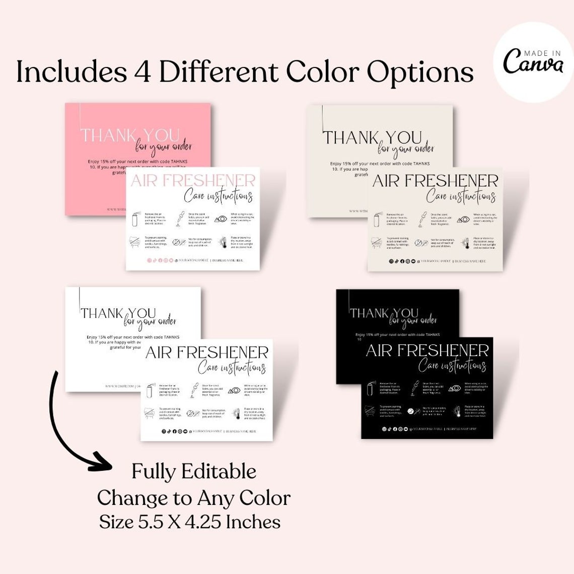 Editable Air Freshener Care Card, Air Freshie Care Instructions ...