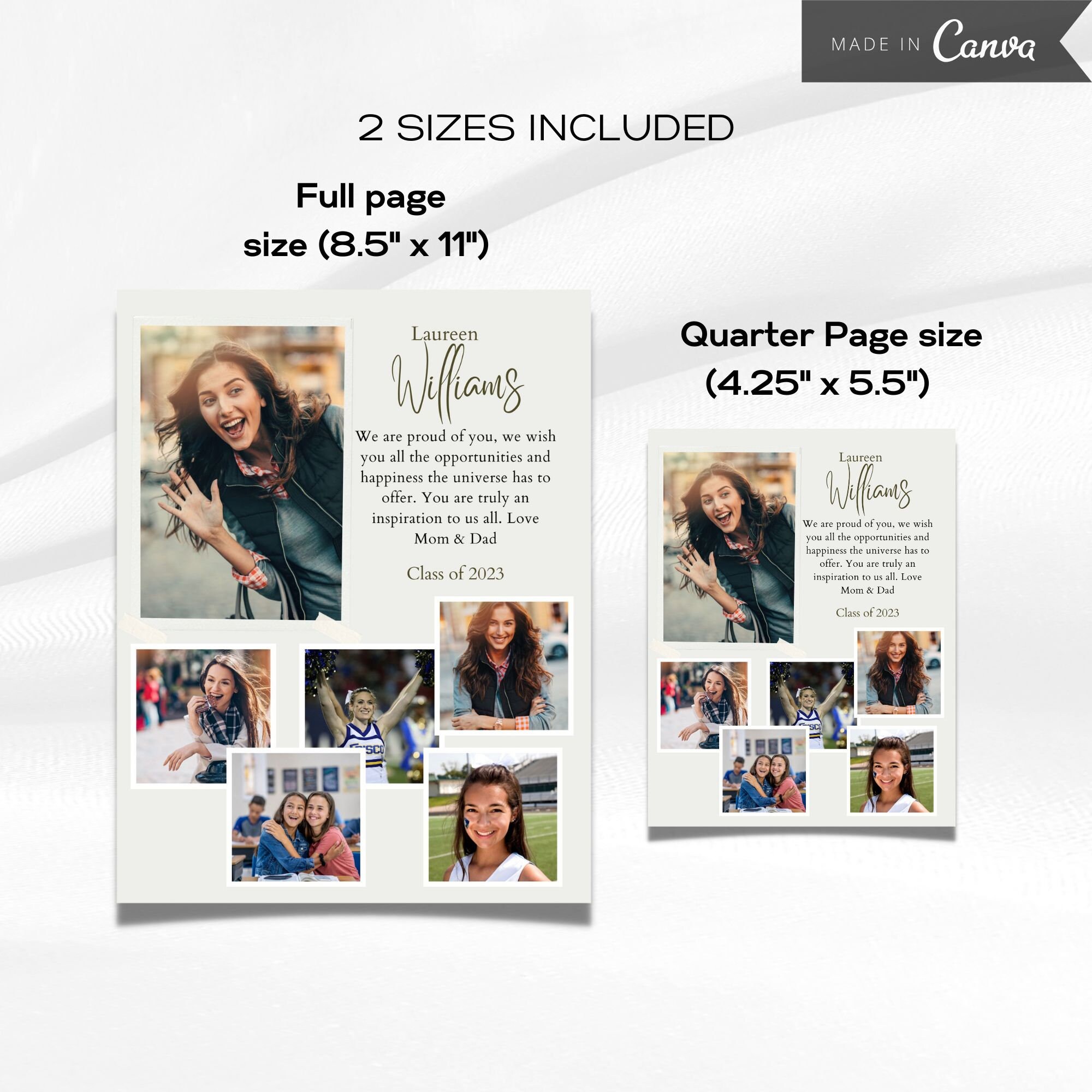 Yearbook AD Tribute Template Full Page, Senior Yearbook AD Quarter Page ...
