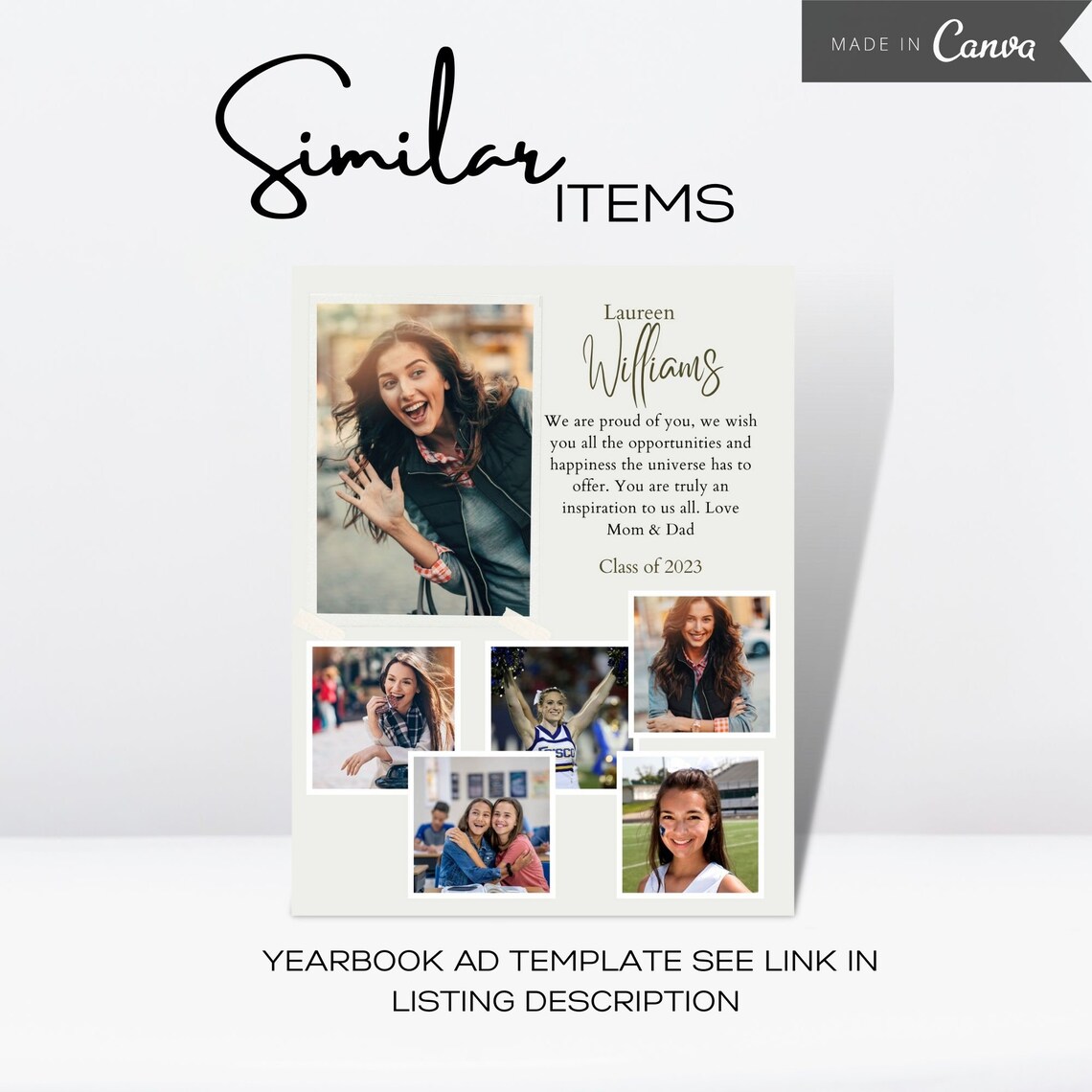 Yearbook AD Tribute Template, Senior Yearbook AD, Editable Canva Grad ...