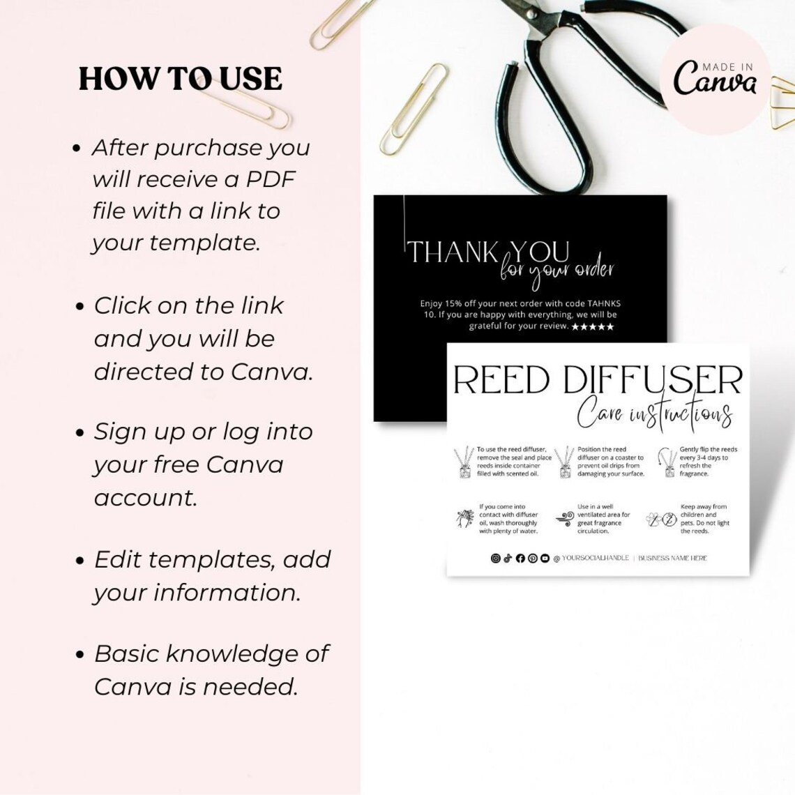 Printable Reed Diffuser Care Card, Diffuser Instructions Label, Oil ...